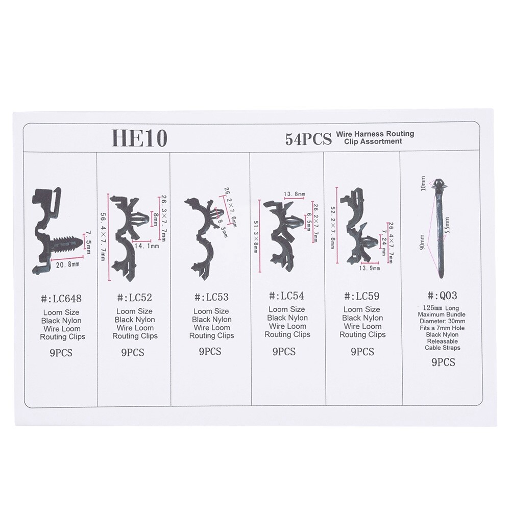 54pcs 6 Sizes Assorted Car Wiring Harness Wire Routing Clip Convoluted ...