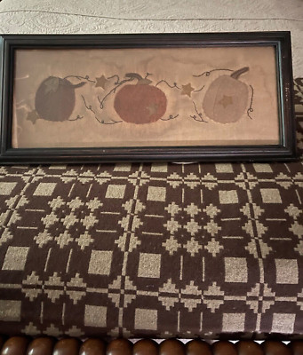 Primitive Framed Wool Pumpkin Picture | eBay