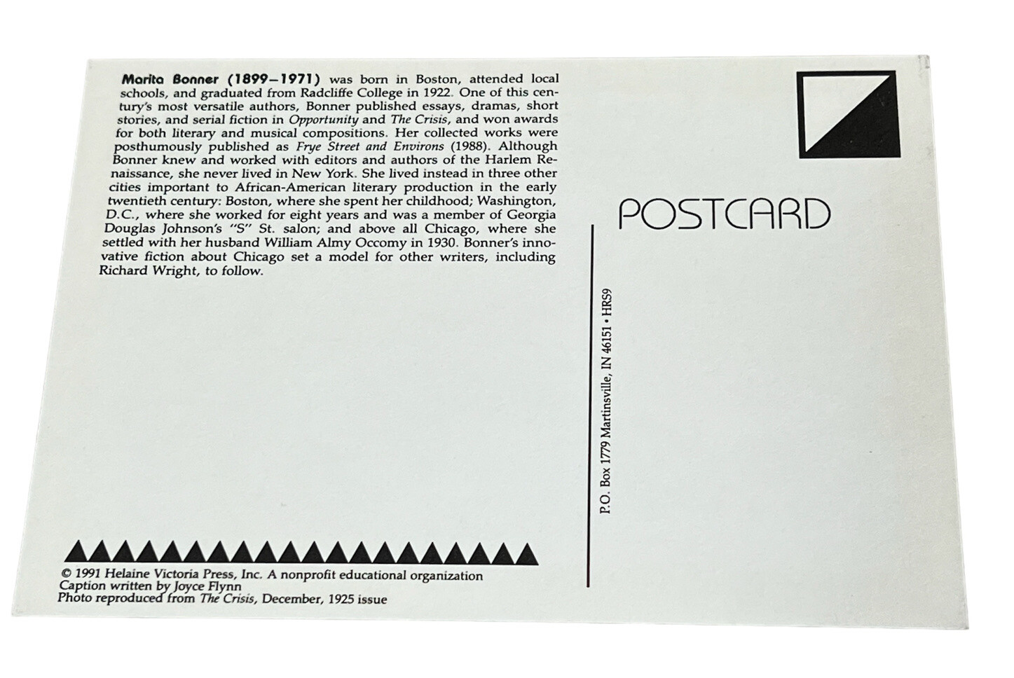 Vintage Postcard Marita Bonner African American Author Opportunity The ...