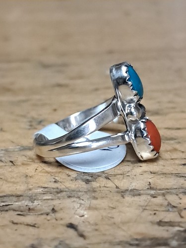 Vintage Turquoise & Red Coral Ring Signed H Plummer Sz 5 | eBay
