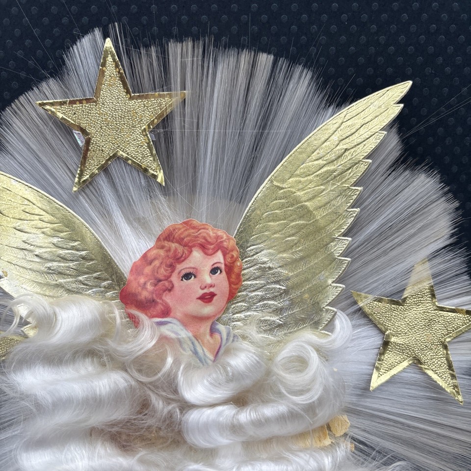 Vintage National Tinsel Spun Glass Angel Hair Xmas Tree Topper Die Cut ...