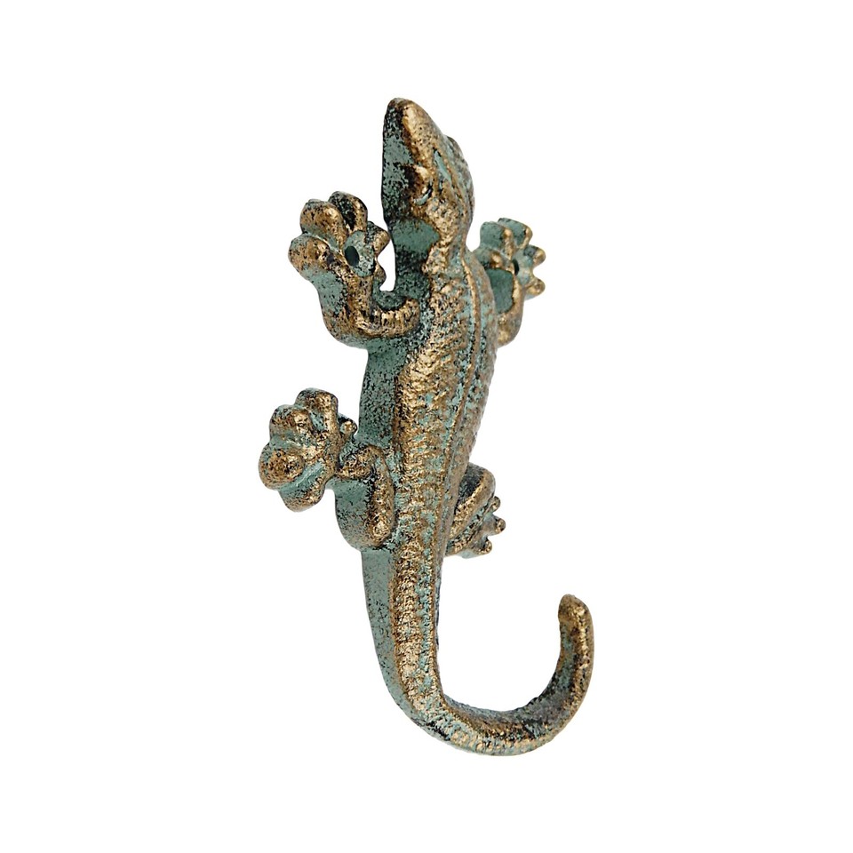 Green Gold Cast Iron Lizard Wall Hook Gecko Key Coat Towel Hanger ...