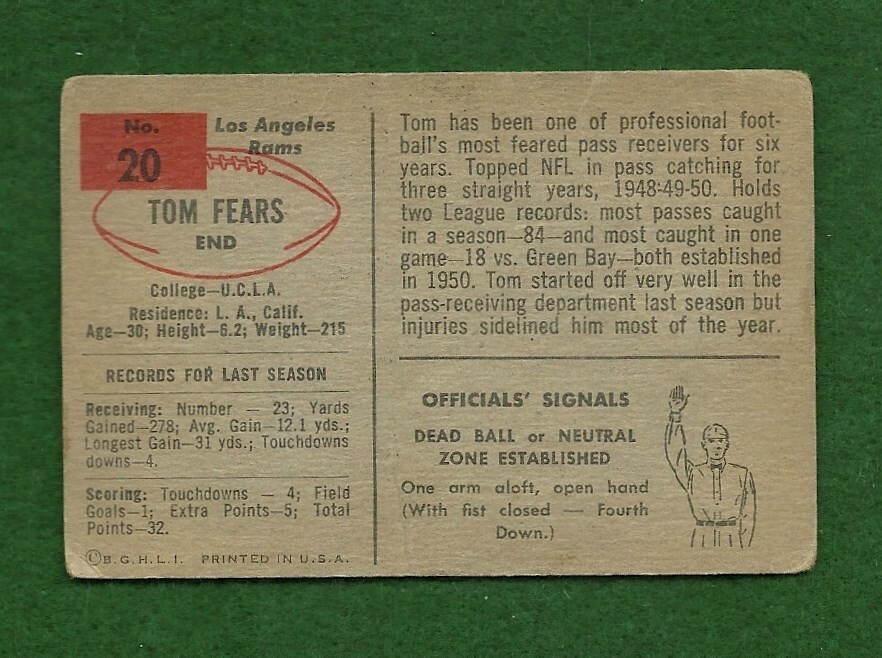1954 Bowman Football #20 Los Angeles Rams Tom Fears | eBay