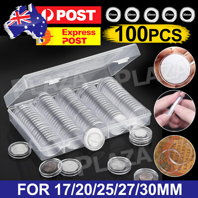 100PCS Australian Coin Collection Round Storage Cases Capsules Holder ...