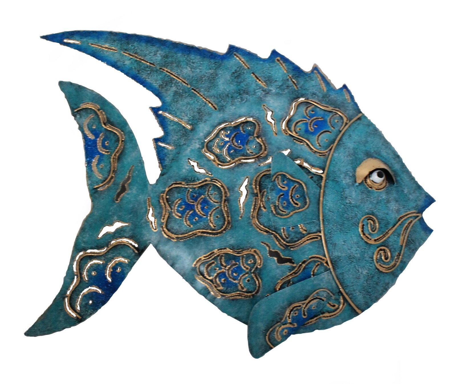 M TURQUOISE FISH METAL wall ART wall sculpture 50 cm wide x 39 cm new ...