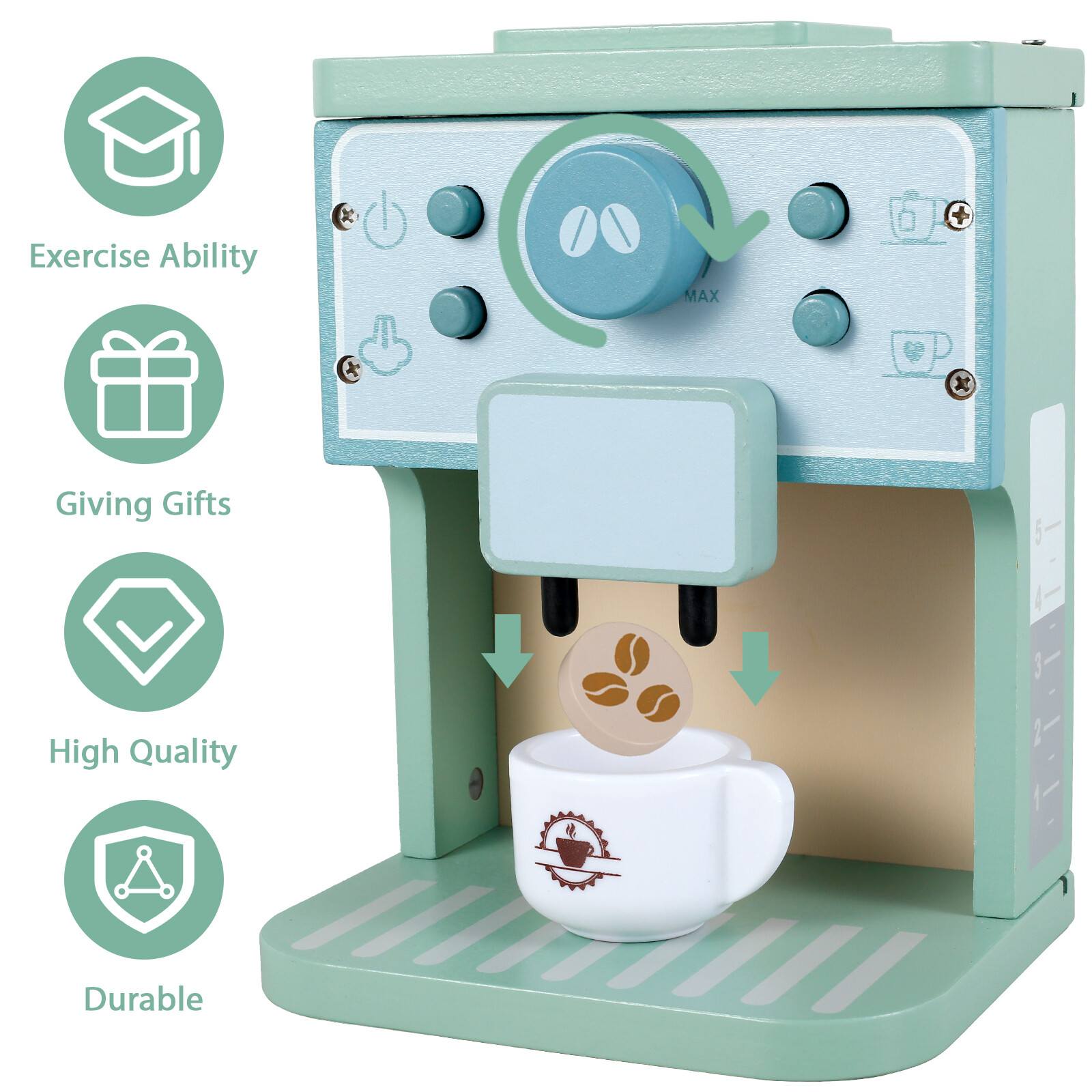 8Pcs Kids Wooden Coffee Machine Maker Toy Set Kitchen Playset Early ...