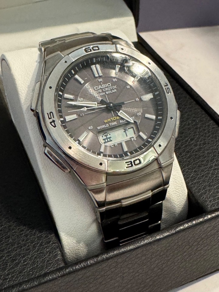 Casio Wave Ceptor Tough Solar w/ Silver Stainless Steel Case | eBay