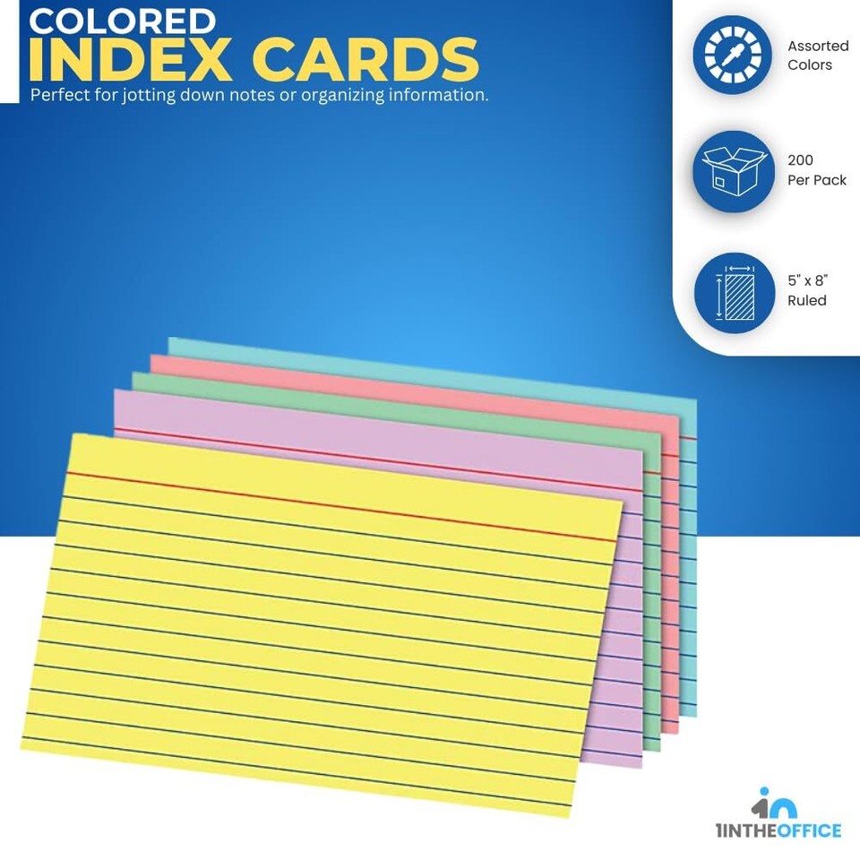 Index Cards 5x8 Index Cards Colored Colored Note Cards Ruled Assorted ...