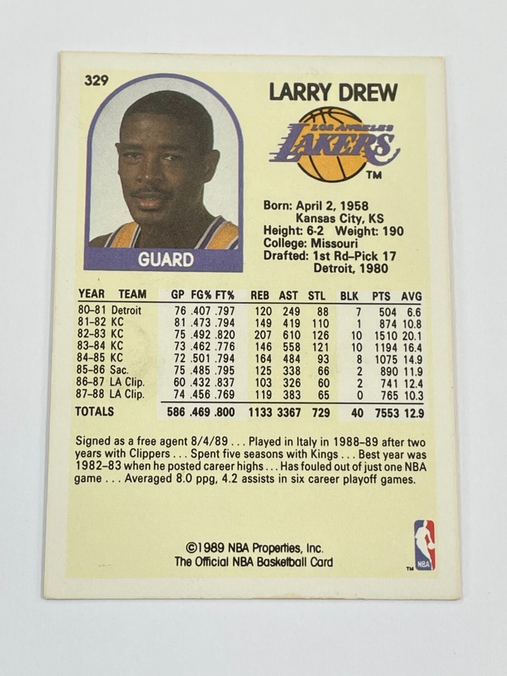 1989-90 NBA Hoops Basketball #329 - Larry Drew - Los Angeles Lakers | eBay