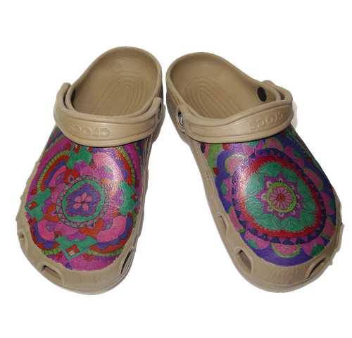 Crocs Hand Painted Unique Boho Mandala Design size M 6 W 8 Beige | eBay
