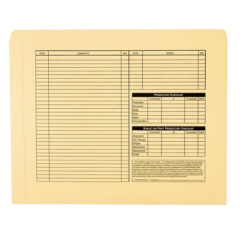 50ct EasyTrac Reinforced Manila Repair Job Jackets 11.75" x 9.5" Auto ...