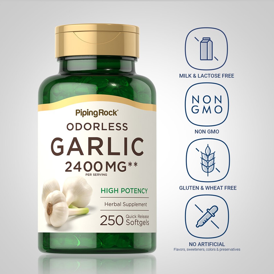 Odorless Garlic Pills 2400 mg | 250 Softgels | High Potency | by Piping ...