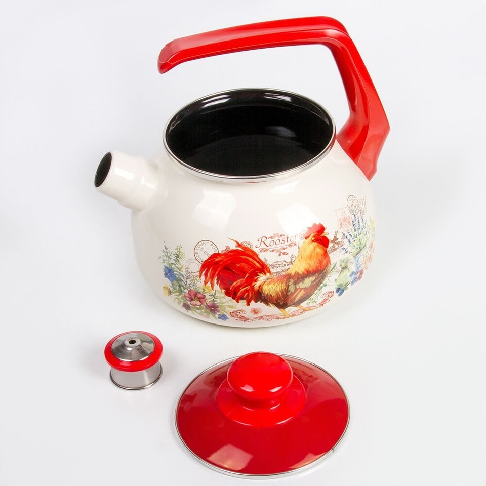 2.7-qt Metalac Golden Rooster Enamel Kettle with Whistle Enameled Tea ...