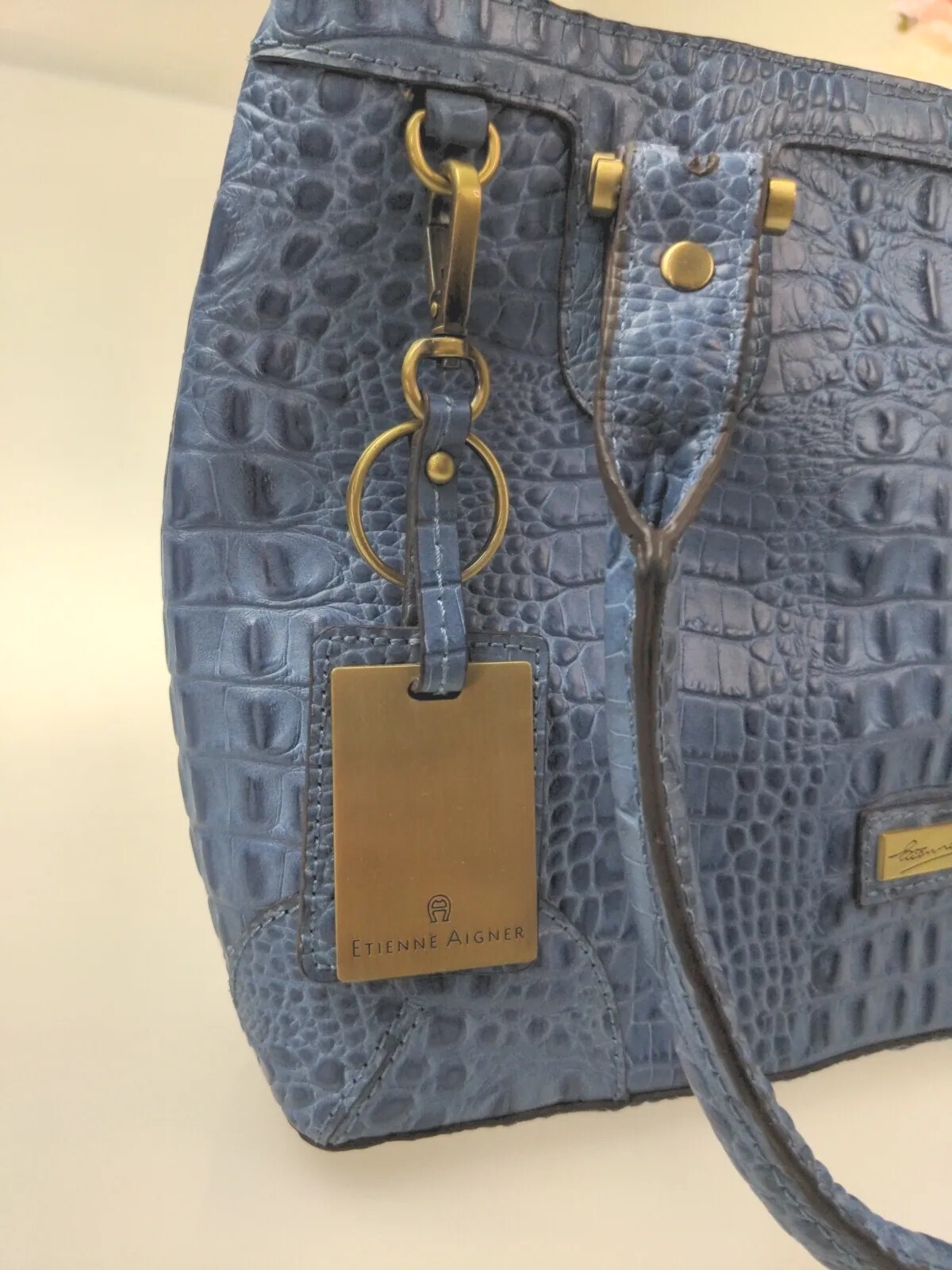 Etienne Aigner Genuine Blue Leather Purse W/ Detachable Keychain Charm ...