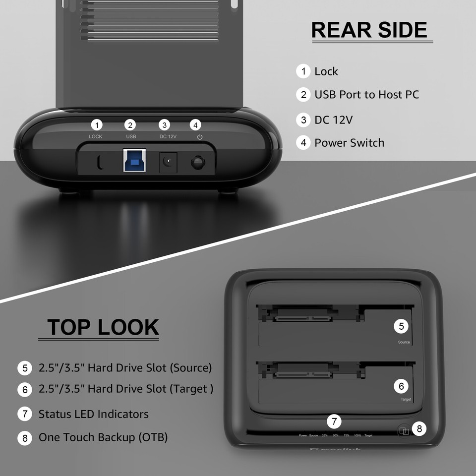 2.5"&3.5"HDD SSD Hard Drive Enclosure Docking Station USB C/A to SATA I ...