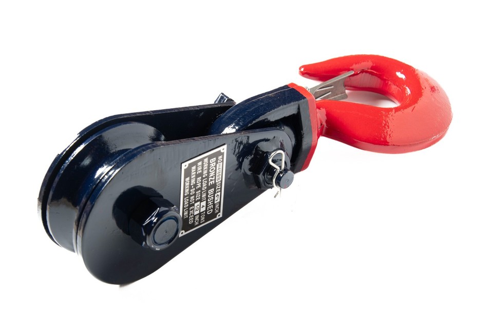 4x Snatch Pulley Block 4 Ton Crane Tow 4.5" w Hook f 1/2" Wire Roll ...