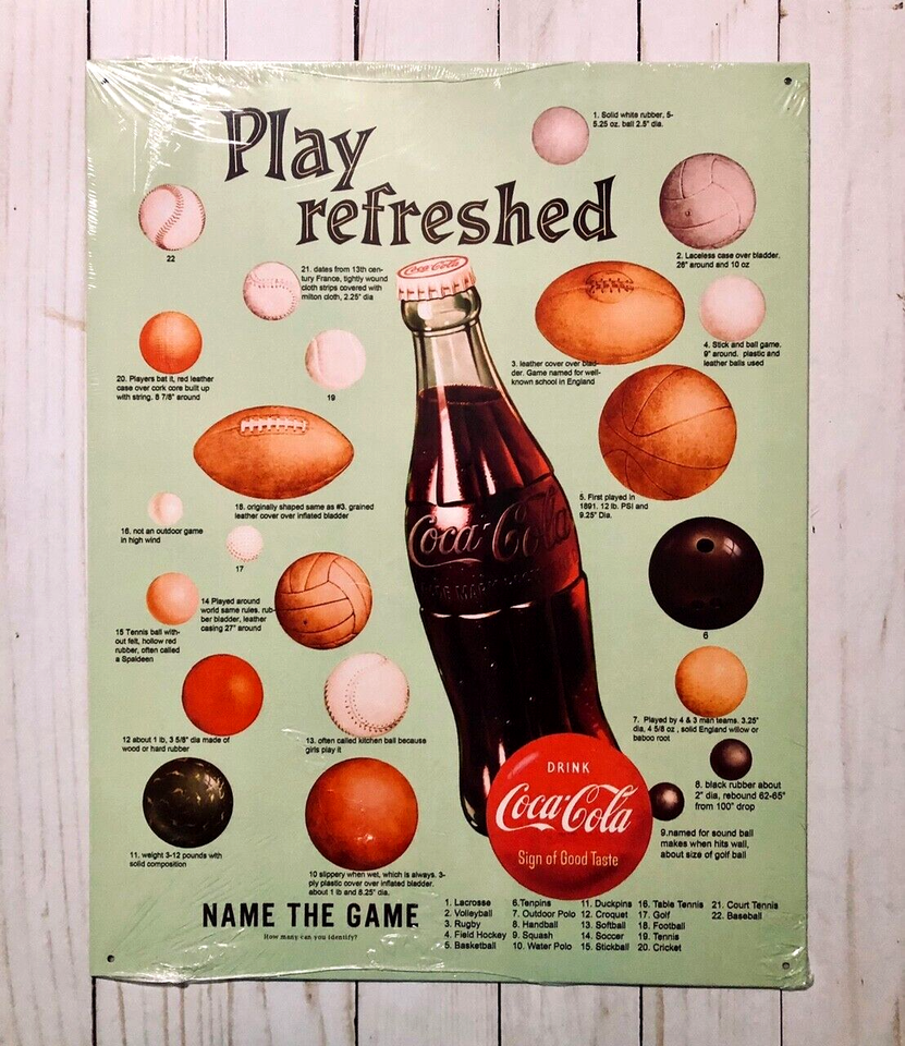 Sign Coca Cola Play Refreshed Name The Game Metal New Nostalgic 12 1/2 ...