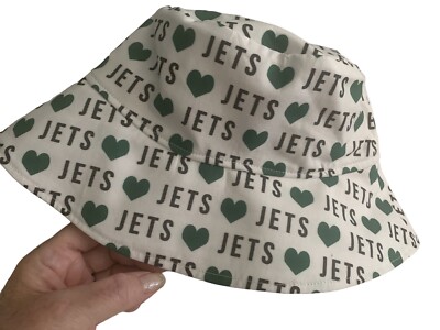 Bucket Hat Unisex Women Beach Rain Cotton NY Jets Love 💚Print Hand Made ...