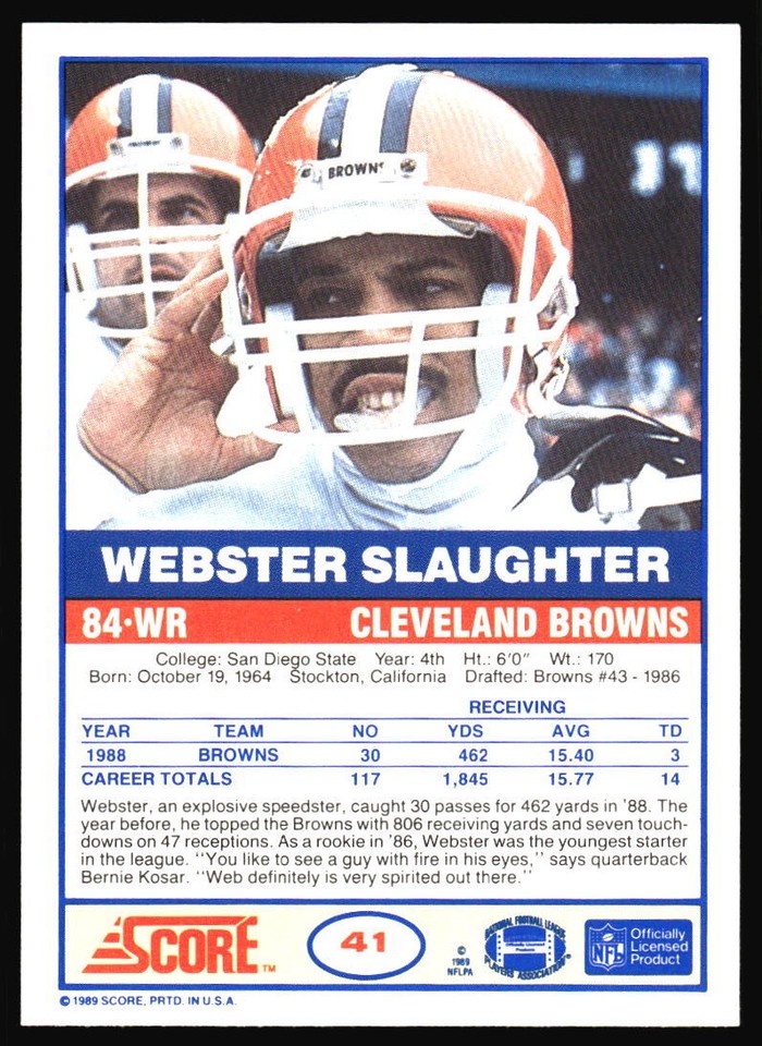 1989 Score Webster Slaughter #41 Cleveland Browns | eBay