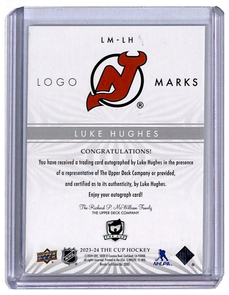 2023-24 The Cup Rookie Logo Marks auto Luke Hughes RC Auto (ChrLav) | eBay