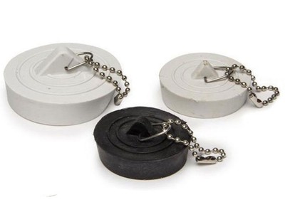 3 Pack Sink Plugs Various Sizes Plug Holes Chain White Black Bathroom ...