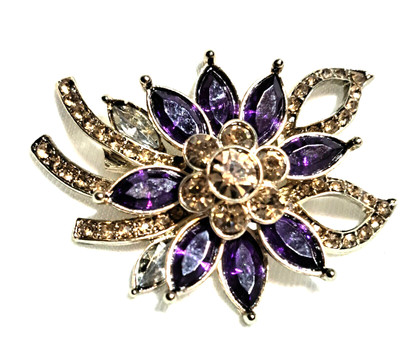 Vintage Gold Tone Purple, Amber & Clear Rhinestones Flower 2" Brooch ...