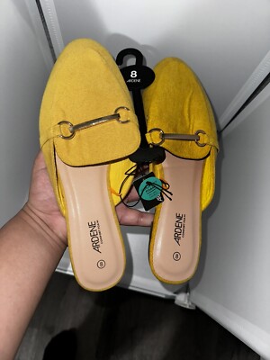 Ardene Shoes Womens 8 Ballet Flats Slip On Yellow Suede Pointed Toe ...