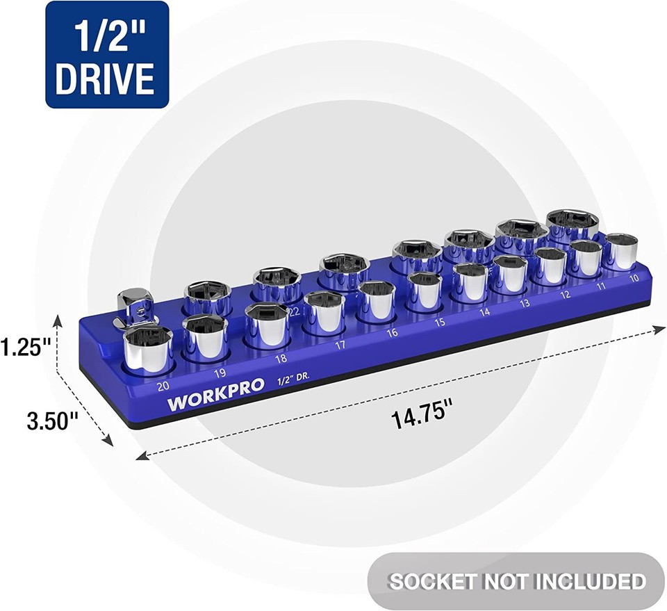Magnetic Socket Organizer Storage Holder Tray 1/4"/3/8"/1/2" Drive SAE ...