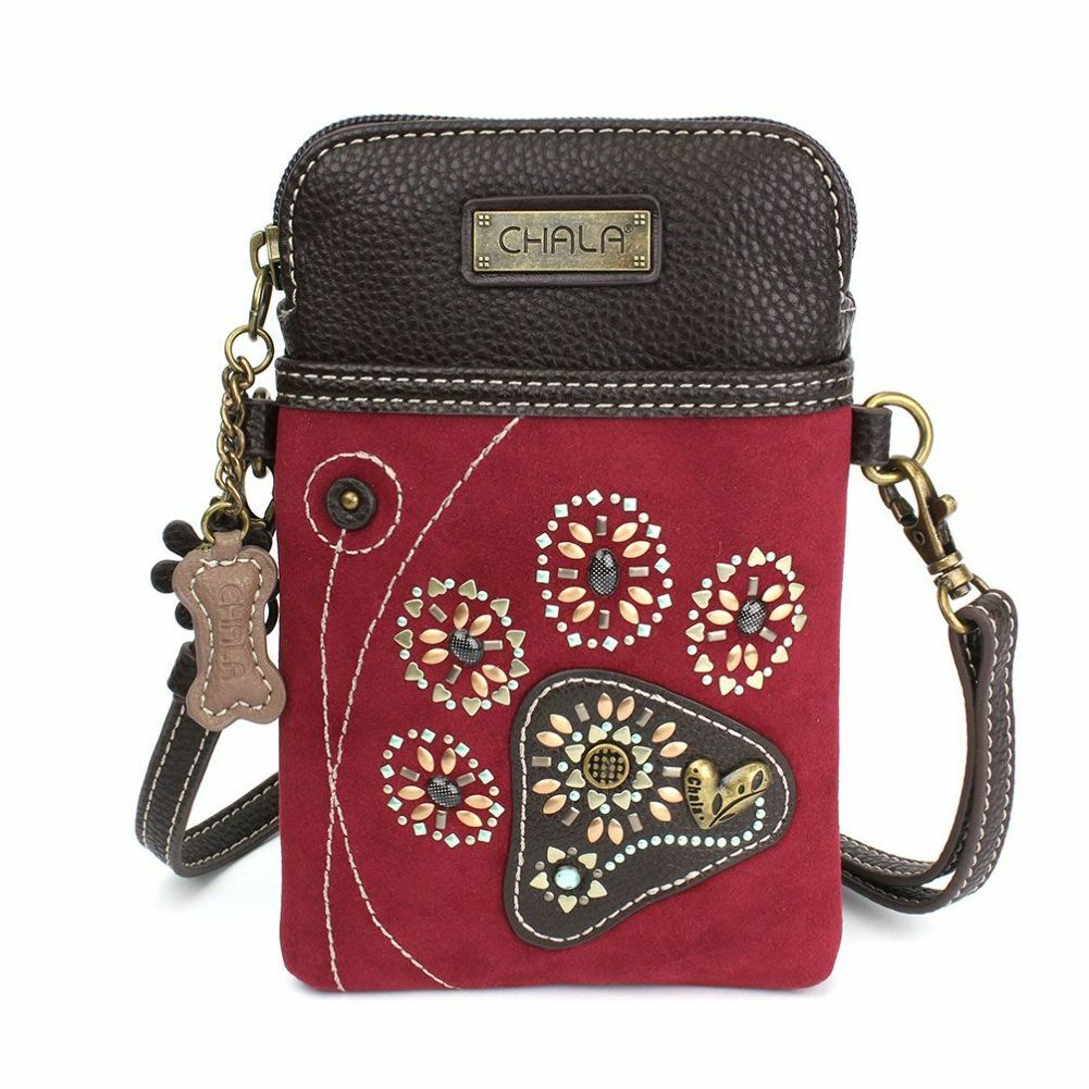 Charming Chala Burgundy Paw Print Cell Phone Purse Mini Crossbody Bag ...