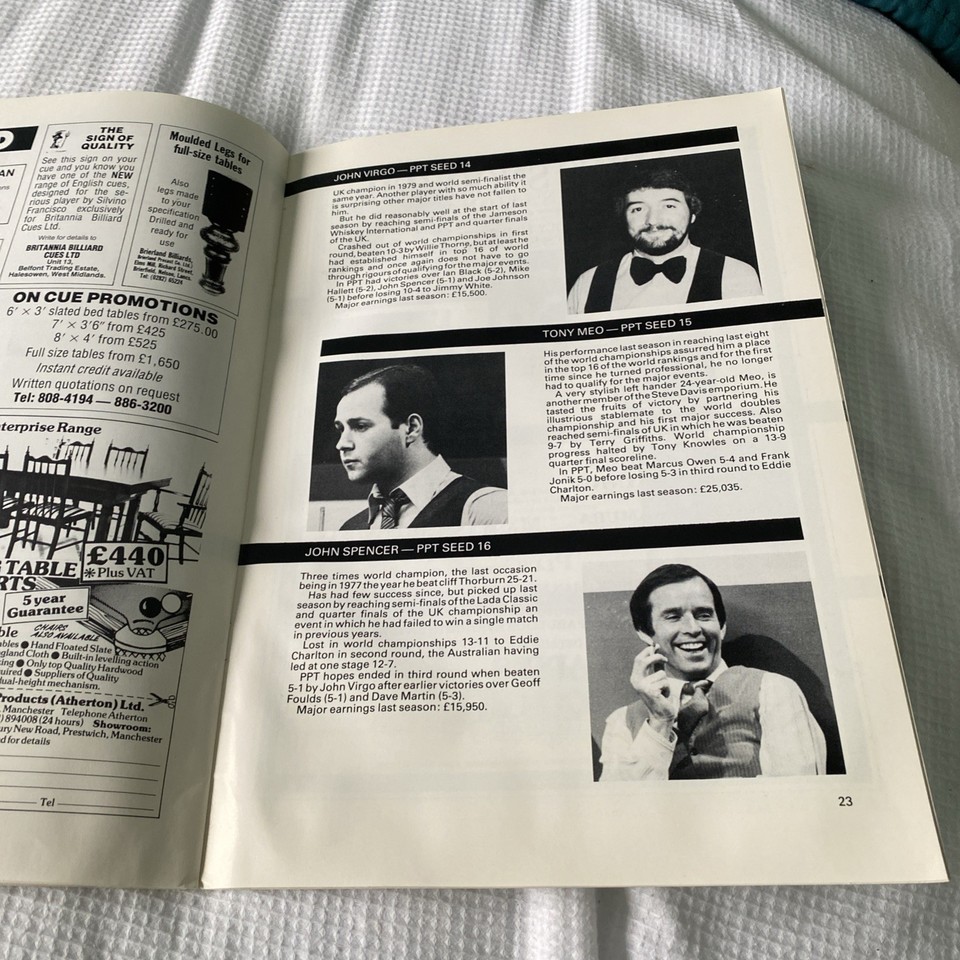 Snooker Professional Players Tournament Souvenir Programme October 1983 ...