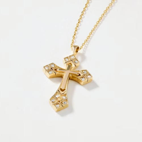 2Ct Round Cut Lab Created Diamond Women's Cross Pendant 14K Yellow Gold ...