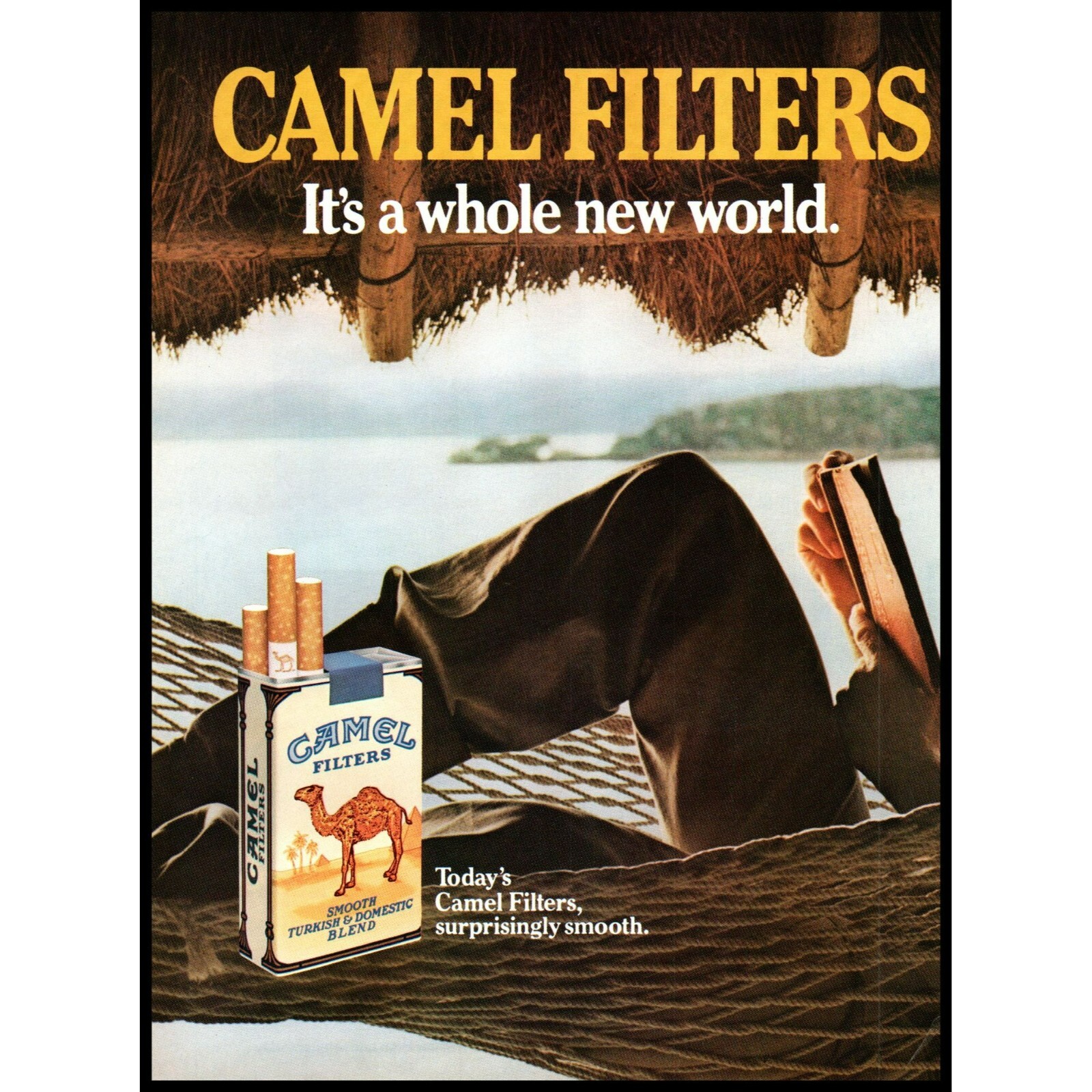 1985 Camel Filters Cigarettes 2 Page Vintage Print Ad Hammock Lake Man ...