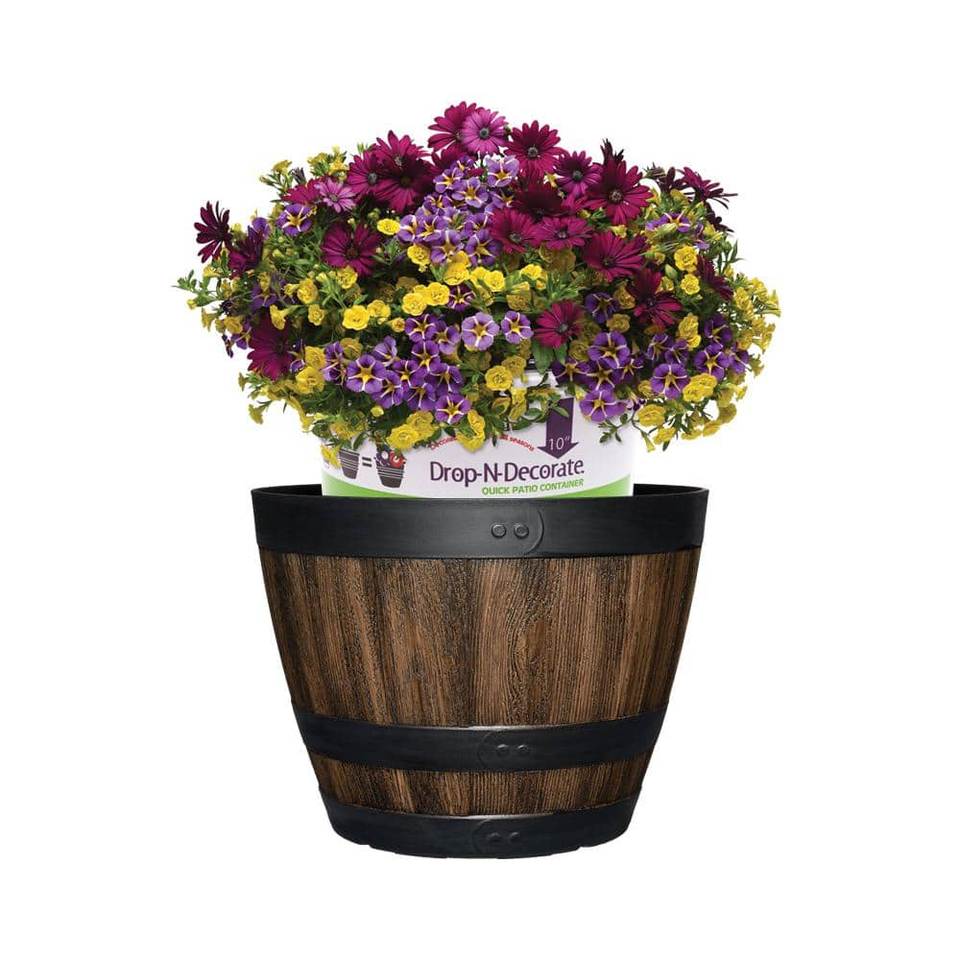 Large Resin Planter Garden Flower Plant Pot Walnut Barrel Gardening ...
