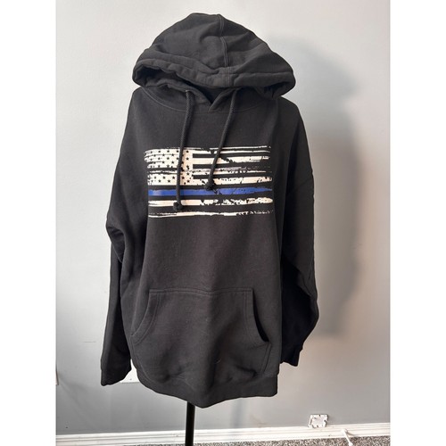 Blue Line Flag Hoodie Pullover Patriotic USA Graphic Print Black XL | eBay