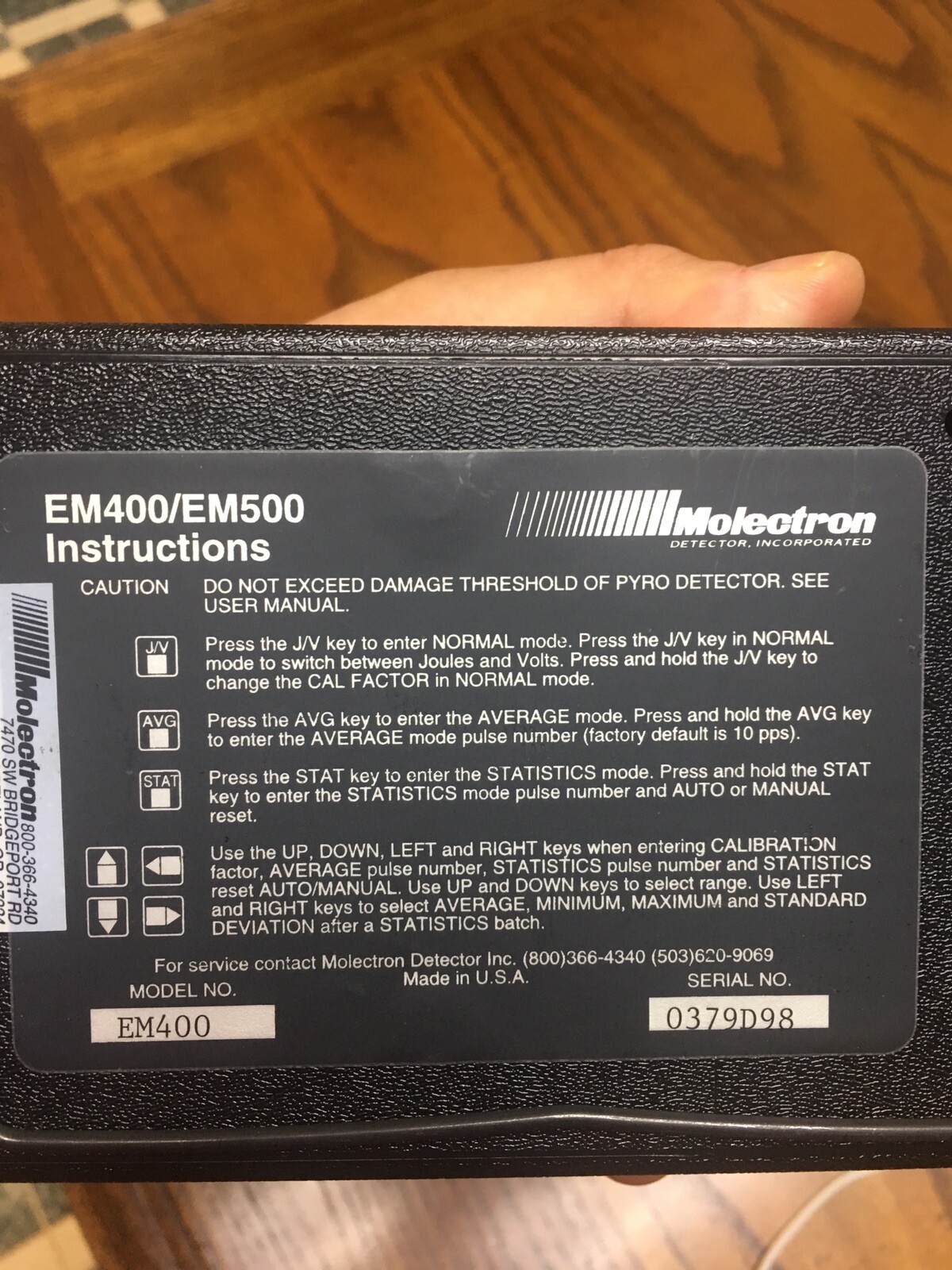 MOLECTRON EM400 ENERGY MAX 400 LASER ENERGY METER | eBay