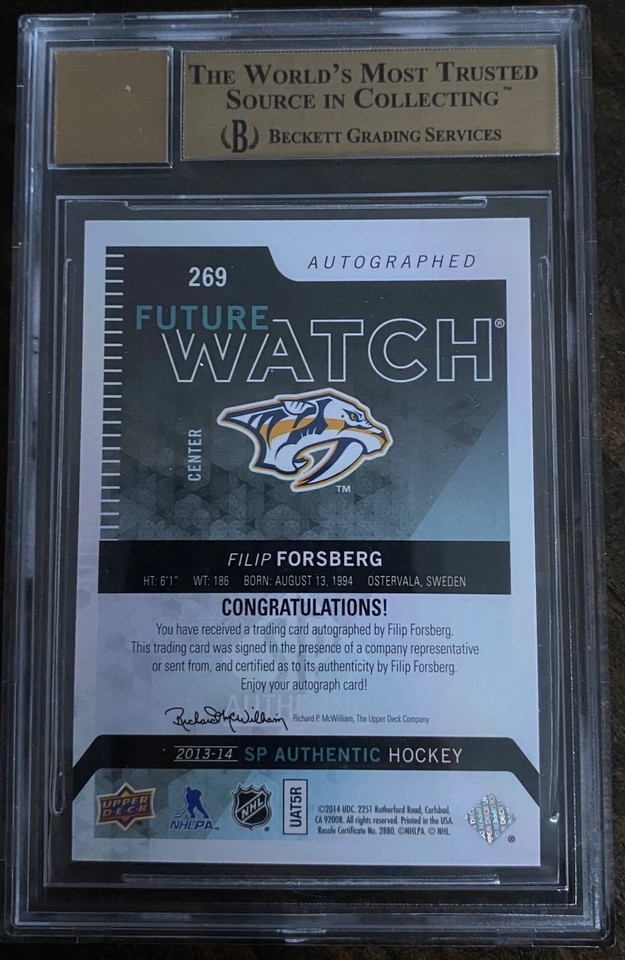 2013-14 Future Watch Auto #269 FILIP FORSBERG RC /999 BGS 9.5 Auto 10 ...