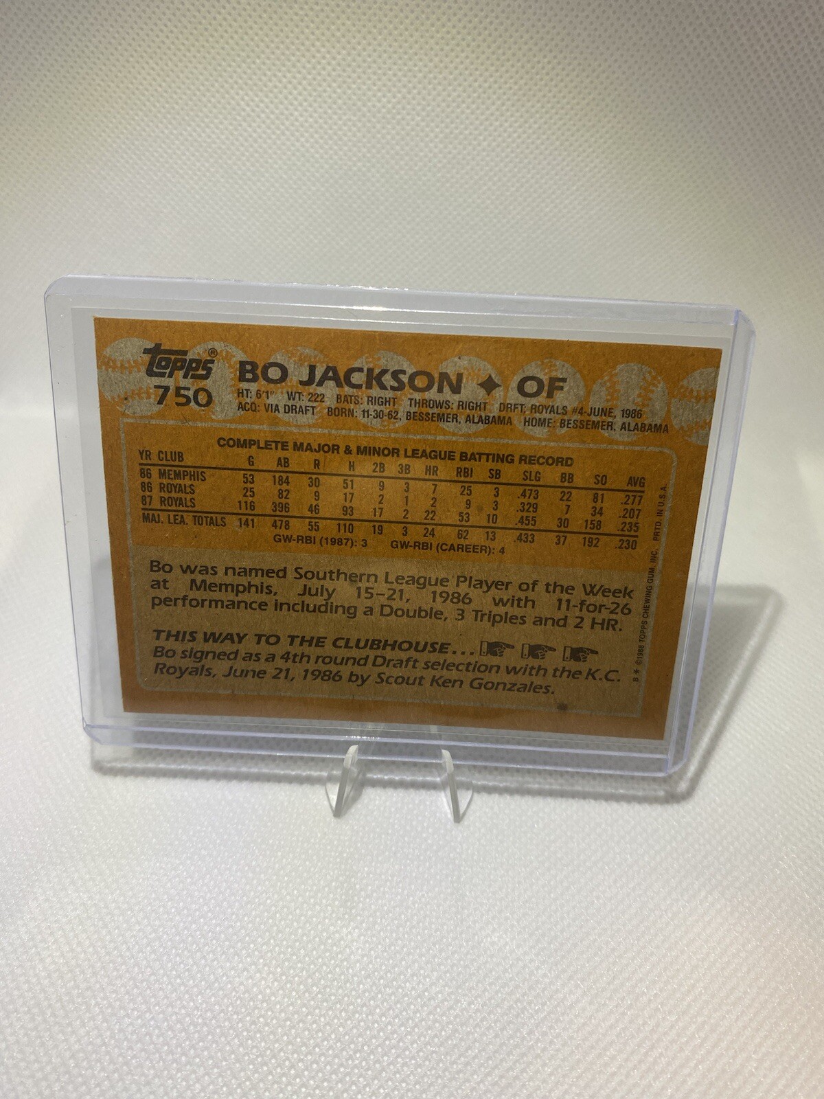 1988 Topps 750 Bo Jackson Error Card Royals Misprint Error Card Rare Misprint Ebay 
