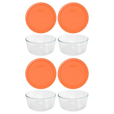Pyrex 7203 7-Cup Glass Storage Bowl with 7402-PC Orange Plastic Lid (4 ...