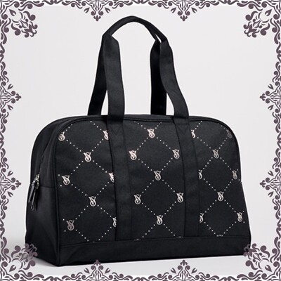 NWT Victoria's Secret VS Logo Large Weekender Black Quilted Tote Zip ...