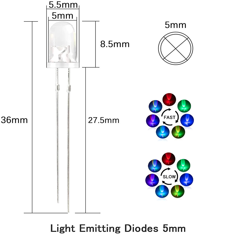 5mm Multicolor Slow/Fast Flashing LED diode Blinking light Emitting ...