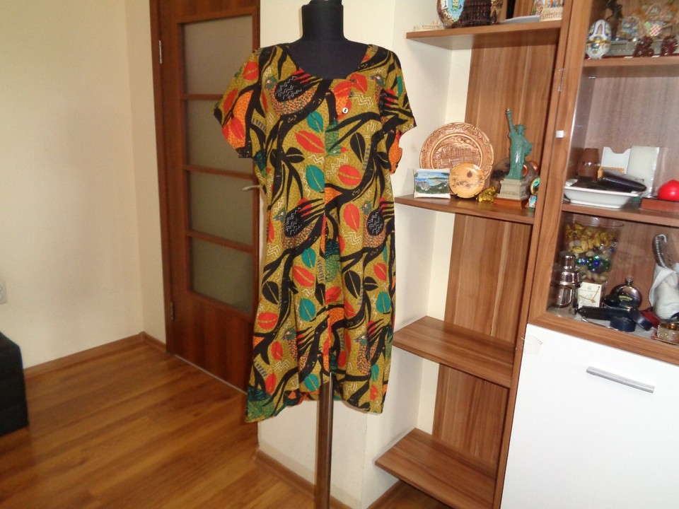 GUDRUN SJODEN ECO COTTON MULTICOLORED FRONT PLEAT BOTANICAL PRINT DRESS ...