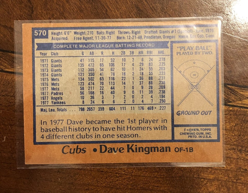 1978 TOPPS BASEBALL SET BREAK 570 DAVE KINGMAN CUBS NM/MT | eBay