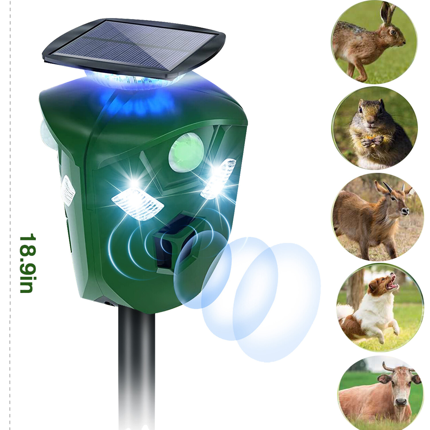 Solar 360° Ultrasonic Animal Repeller w/ Motion Sensor Garden Outdoor ...