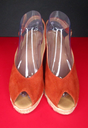 Womens~Paseart~Rust Suede Leather Espadrille Wedges Peep Toe Shoes~Size ...