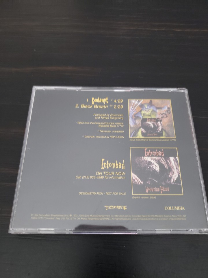 ENTOMBED- Contempt CD 1994 Rare OOP Single Promo (Columbia CSK6017 ...