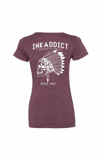 NUOVO InkAddict DONNA CAPO SLIM Maglietta GRANATA PICCOLO-2XLARGE ...