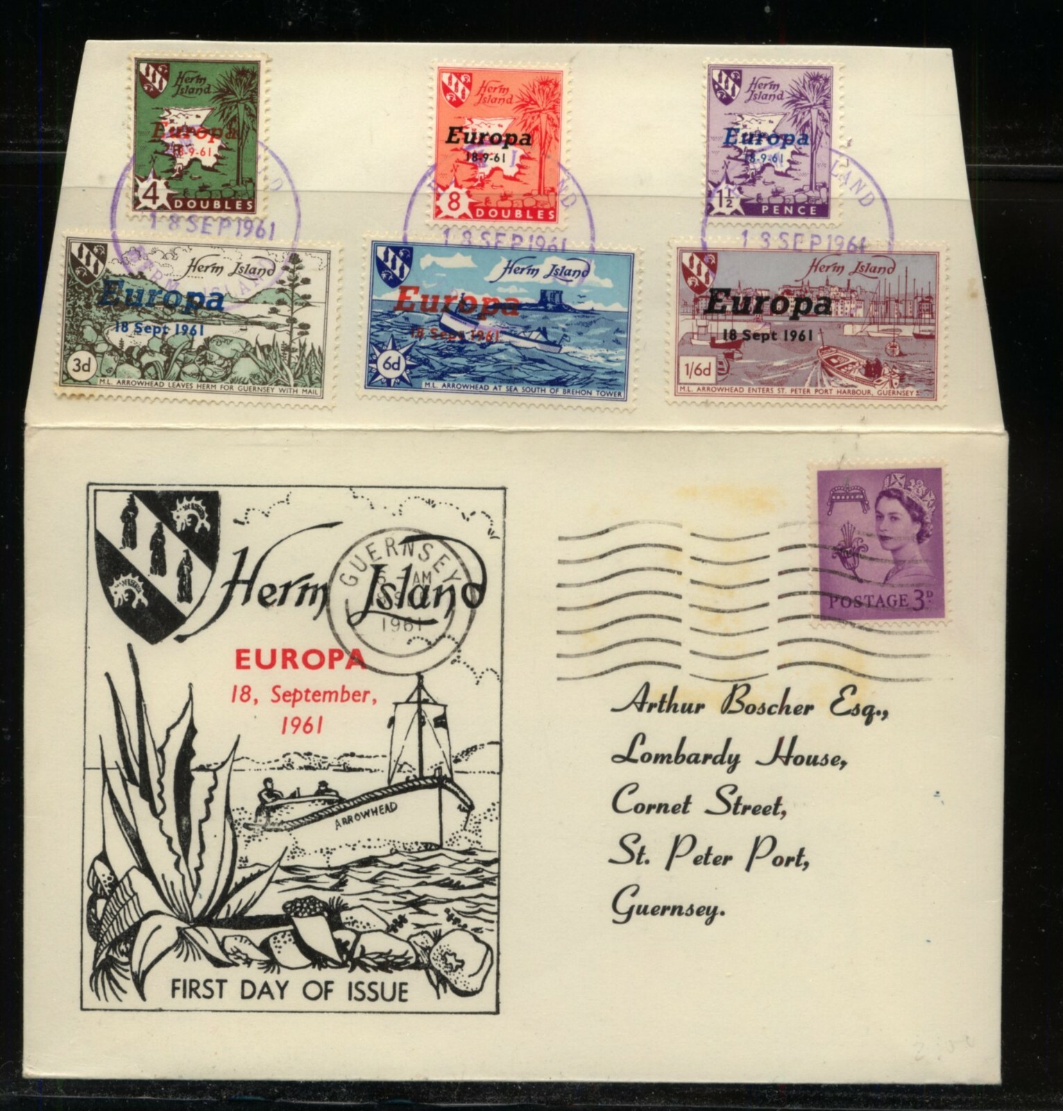 Great Britain Herm Island cover 1961 overprinted stamps MS0916 | eBay