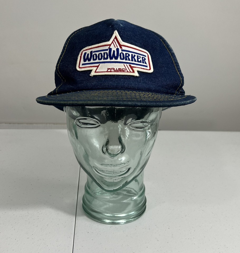 Vintage Denim Wood Worker Pyramid Trucker Hat Patch Cap Rare SnapBack ...