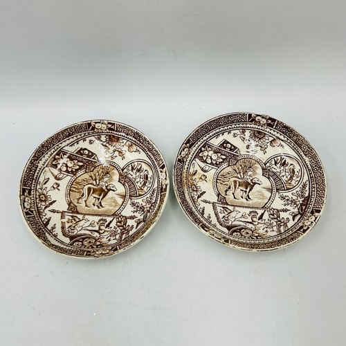 2 Antique Staffordshire C A Stag & Sons 4.5” Bowls Brown Transferware ...