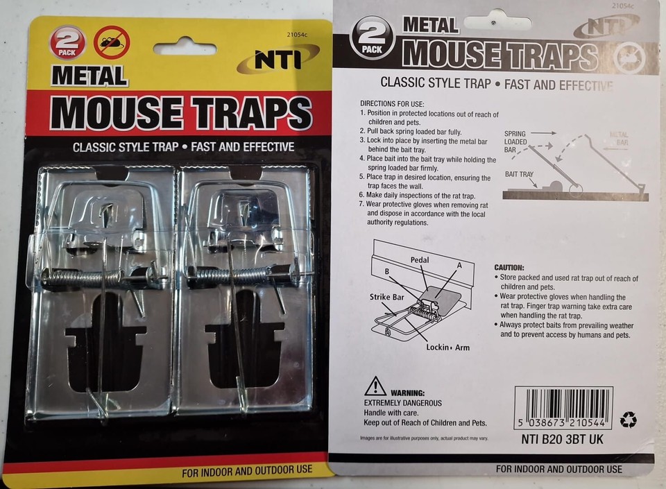 2 Pack Mouse Catching Metal Traps Heavy Duty Snap Mouse Trap Bait Pest ...
